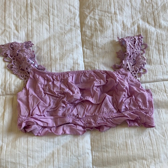 Tobi | Tops | Tobi Lilac Stretchy Cropped Topbralette With Lace And ...